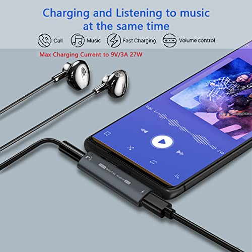 USB C to 3.5mm Headphone and Charger Adapter, 2 in 1 USB C to 3.5mm Audio and PD 60W Fast Charge Fit for Galaxy S23 S22 S21 S20 Ultra Note 20 10, Google Pixel 7 6 Rro 5 4 XL 3 XL 2XL,iPad Pro (Black)