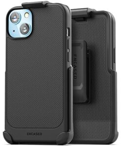 encased thin armor designed for iphone 14 belt clip case, slim fit phone case with holster (matte black)