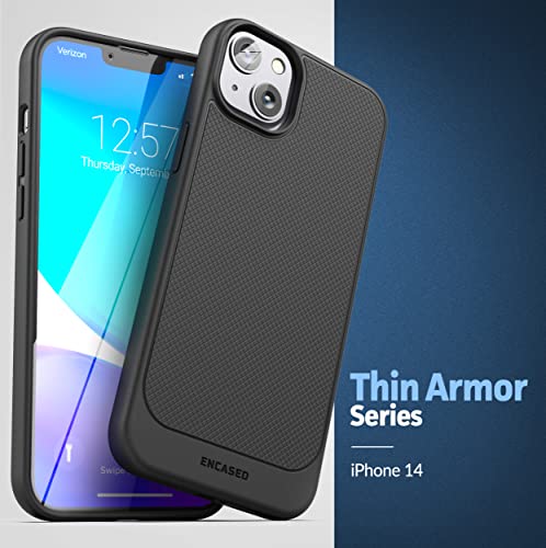 Encased Thin Armor Designed for iPhone 14 Belt Clip Case, Slim Fit Phone Case with Holster (Matte Black)