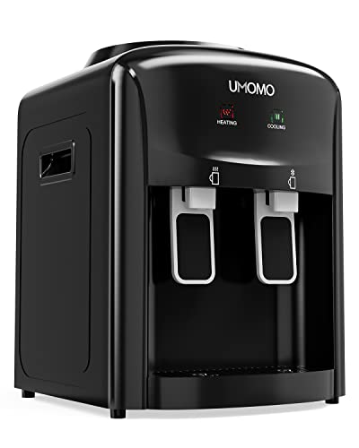 UMOMO Top Loading Water Cooler Dispenser, Countertop, Holds 3 or 5 Gallon, Hot & Cold, for Home and Office Use, Black(Water Bottle NOT Included)