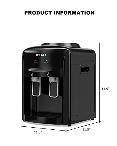 UMOMO Top Loading Water Cooler Dispenser, Countertop, Holds 3 or 5 Gallon, Hot & Cold, for Home and Office Use, Black(Water Bottle NOT Included)