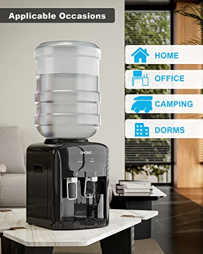 UMOMO Top Loading Water Cooler Dispenser, Countertop, Holds 3 or 5 Gallon, Hot & Cold, for Home and Office Use, Black(Water Bottle NOT Included)