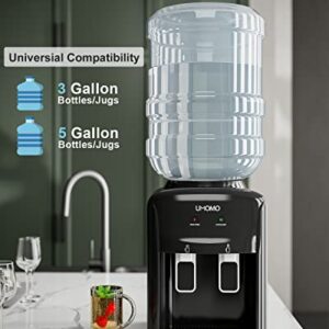 UMOMO Top Loading Water Cooler Dispenser, Countertop, Holds 3 or 5 Gallon, Hot & Cold, for Home and Office Use, Black(Water Bottle NOT Included)