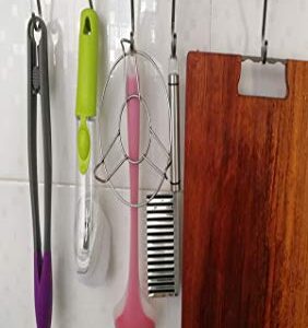 Monfish Flat S Hooks Stainless Steel Hanging Hooks Kitchen Hooks Pack of 20 S Shape for Kitchen Cupboard Door