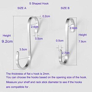 Monfish Flat S Hooks Stainless Steel Hanging Hooks Kitchen Hooks Pack of 20 S Shape for Kitchen Cupboard Door