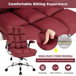 POWERSTONE Ergonomic Office Chair Big and Tall High-Back Executive Computer Desk Chair Upholstered Comfortable Swivel Home Office Chair with Flip-up Armrest Adjustable Tilt Angle 300 LBS (WineRed)