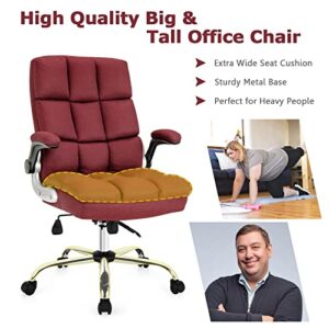 POWERSTONE Ergonomic Office Chair Big and Tall High-Back Executive Computer Desk Chair Upholstered Comfortable Swivel Home Office Chair with Flip-up Armrest Adjustable Tilt Angle 300 LBS (WineRed)