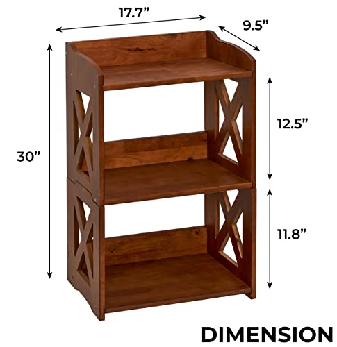 NHZ Side Table 3 Tier, End Table with Storage Shelf, Table Nightstand, Small Bookshelf, Bookcase, Display Rack for Office, Bedroom, Living Room and Kitchen. (Brown)