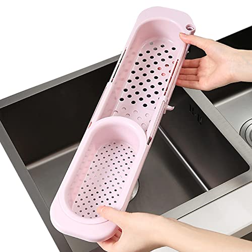 Zdrudhs Kitchen Drain Rack Telescopic Sink Rack Shelf Sponge Drain Dishwashing Cloth Expandable Storage Basket Holder (A)