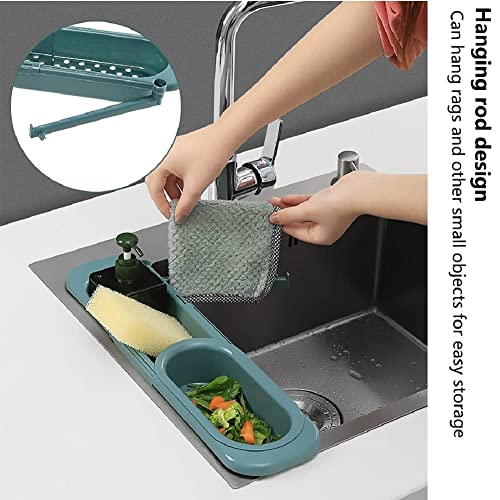 Zdrudhs Kitchen Drain Rack Telescopic Sink Rack Shelf Sponge Drain Dishwashing Cloth Expandable Storage Basket Holder (A)