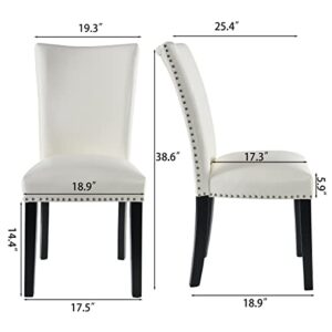 LEEMTORIG Parsons Chairs Faux Leather Dining Chairs Set of 2, Upholstered Mid Century Modern Kitchen Chairs with Nail-Head Trim, Ivory White CY-2258-WT