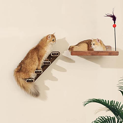 TAMFOM Cat Climbing Shelves Wall Mounted，Four-Step Cat Stairway with Kraft Rope for Cats Perch Platform Supplies，Cat Pine Walkways for Walls