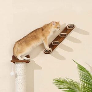 TAMFOM Cat Climbing Shelves Wall Mounted，Four-Step Cat Stairway with Kraft Rope for Cats Perch Platform Supplies，Cat Pine Walkways for Walls