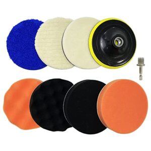 5''wool buffing polishing pads set 9pcs polishing pads kit car foam buffing sponge and wool pads kit with m14 drill adapter for car headlight restoration,car buffer polisher, polishing and waxing