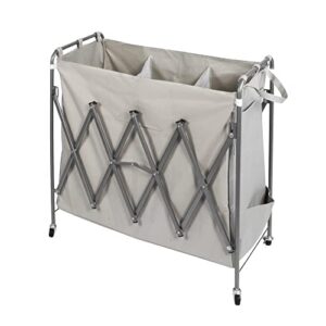 Vilobos Folding 3 Sections Laundry Cart Sorter, Laundry Hamper with Heavy Duty Lockable Wheels, Laundry Basket Organizer Rolling Laundry Basket, Grey