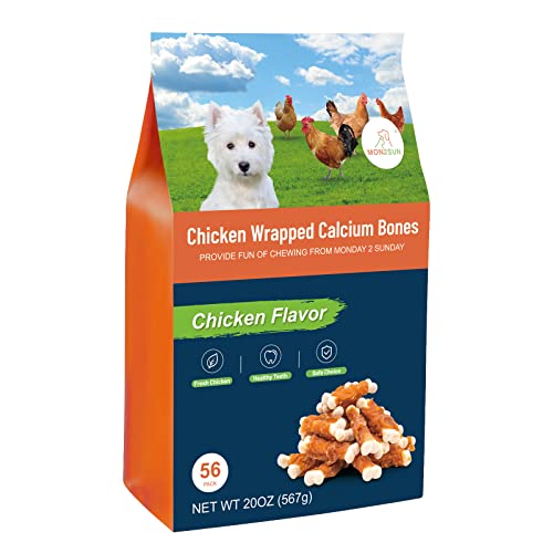 MON2SUN Dog Treats, Chicken Wrapped Calcium Dog Bones Without Rawhide, 2.3 Inch Training Treats for Teeth Cleaning and Fresh Breath, Dog Chews for Puppy and Small Dogs (56 Count - Pack of 1)