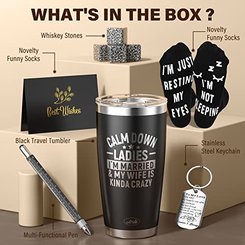 Gifts for Husband, Unique Husband Gifts, Husband Birthday Gifts with Tumbler, Whisky Stones, 6 in 1 Multitool Pen, Funny Socks and Keychain, Best Gift for Husband from Wife