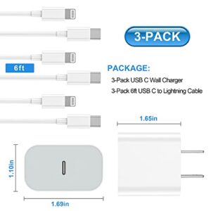 iPhone Charger Fast Charging【Apple MFi Certified】 3Pack USB-C Wall Charger Block with 6FT USB C to Lightning Cables for iPhone 14/14 Pro/14Pro Max/13/13 Pro/12/12 Pro/12 Pro Max/11/Xs Max/XR/X