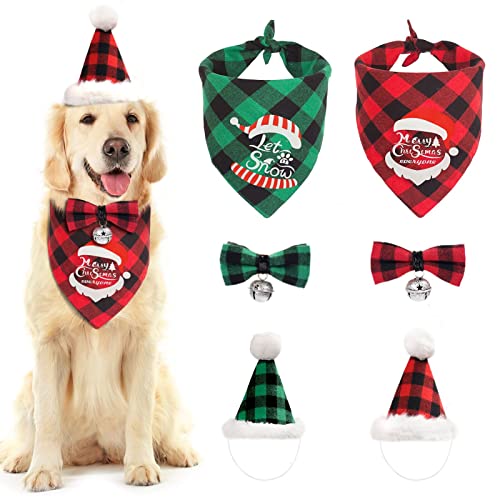 Dog Christmas Outfit,Christmas Dog Hat,6Pcs Christmas Dog Clothes Costume Dog Bandanas