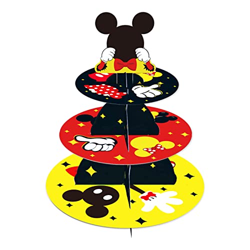 Large 3-Tier Mickey Minnie Cupcake Stand 12Inch Cardboard Cupcake Tray for Wedding Birthday Baby Shower Mickey Minnie Birthday Party Supplies