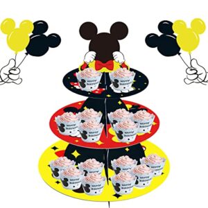 Large 3-Tier Mickey Minnie Cupcake Stand 12Inch Cardboard Cupcake Tray for Wedding Birthday Baby Shower Mickey Minnie Birthday Party Supplies