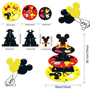 Large 3-Tier Mickey Minnie Cupcake Stand 12Inch Cardboard Cupcake Tray for Wedding Birthday Baby Shower Mickey Minnie Birthday Party Supplies