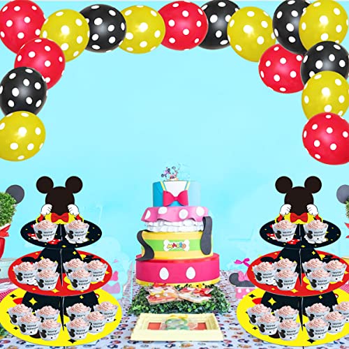 Large 3-Tier Mickey Minnie Cupcake Stand 12Inch Cardboard Cupcake Tray for Wedding Birthday Baby Shower Mickey Minnie Birthday Party Supplies