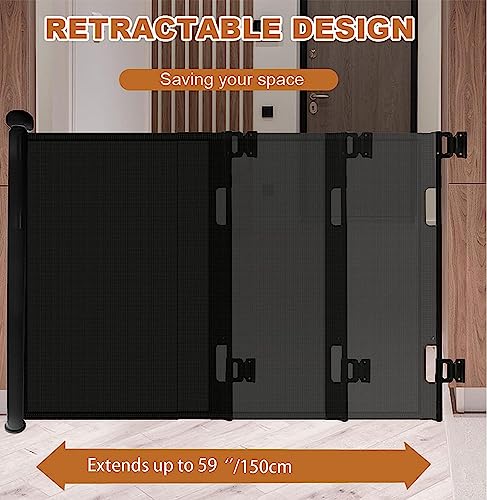 PandaEar Child Baby 59” Wide Safety Gate| Retractable Design for Home or Travel| Doorways Stairs Hallways Indoor Outdoor (Black)