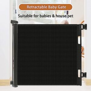 PandaEar Child Baby 59” Wide Safety Gate| Retractable Design for Home or Travel| Doorways Stairs Hallways Indoor Outdoor (Black)