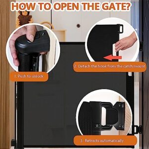 PandaEar Child Baby 59” Wide Safety Gate| Retractable Design for Home or Travel| Doorways Stairs Hallways Indoor Outdoor (Black)