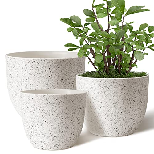 Giraffe Creation Plant Pots 10/9/8 inch Set of 3, Flower Pots Outdoor Indoor, Planters with Drainage Hole, Speckled White