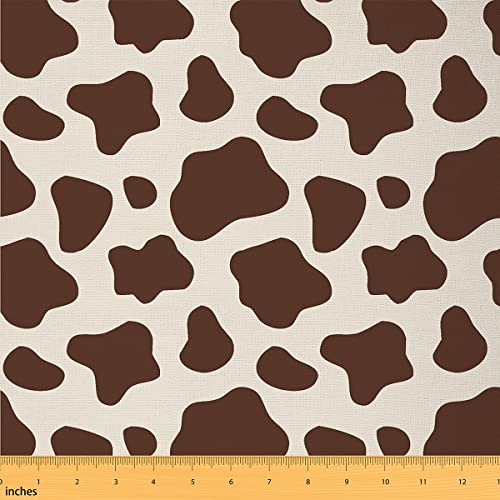 Cow Print Fabric by The Yard, Cowhide Upholstery Fabric, Cow Animal Skin Decorative Fabric, Highland Cow Farmhouse Indoor Outdoor Fabric, DIY Art Waterproof Fabric, Brown Beige, 3 Yards