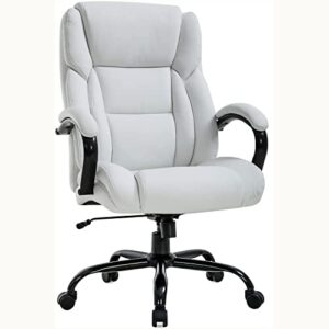 lch big & tall office chair 500lbs pu leather ergonomic computer chair, home desk chair wide seat executive chair with massage lumbar support & soft arms for heavy people (white)