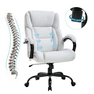 LCH Big & Tall Office Chair 500lbs PU Leather Ergonomic Computer Chair, Home Desk Chair Wide Seat Executive Chair with Massage Lumbar Support & Soft Arms for Heavy People (White)