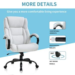 LCH Big & Tall Office Chair 500lbs PU Leather Ergonomic Computer Chair, Home Desk Chair Wide Seat Executive Chair with Massage Lumbar Support & Soft Arms for Heavy People (White)