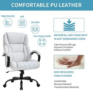 LCH Big & Tall Office Chair 500lbs PU Leather Ergonomic Computer Chair, Home Desk Chair Wide Seat Executive Chair with Massage Lumbar Support & Soft Arms for Heavy People (White)