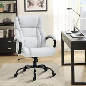 LCH Big & Tall Office Chair 500lbs PU Leather Ergonomic Computer Chair, Home Desk Chair Wide Seat Executive Chair with Massage Lumbar Support & Soft Arms for Heavy People (White)