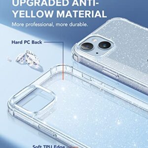 BERFY for iPhone 14 Case Glitter, with 2X Screen Protector + 2X Camera Lens Protector, [Not Yellowing] Sparkly Crystal Shockproof Hard Back Slim Protective Phone Cover for Women, 6.1" (Glitter Clear)