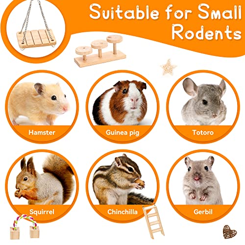 Smangy Hamster Toys 12pcs, Guinea Pig Toys, Wooden Hamster Accessories for cage, Guinea Pig Chew Toys, Chinchilla Toys and Apple Wood Sticks Molar Teeth Care for Dwarf Hamsters, Gerbil, Rabbit, Bunny