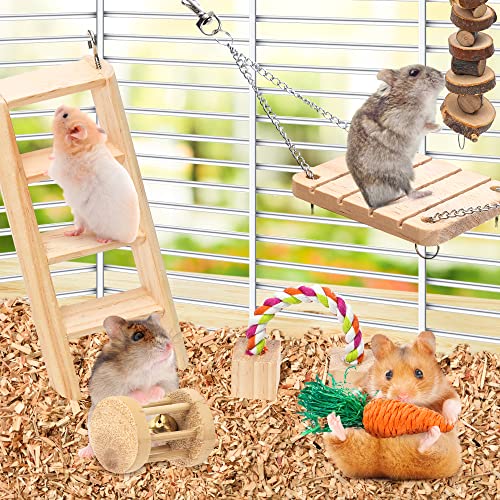 Smangy Hamster Toys 12pcs, Guinea Pig Toys, Wooden Hamster Accessories for cage, Guinea Pig Chew Toys, Chinchilla Toys and Apple Wood Sticks Molar Teeth Care for Dwarf Hamsters, Gerbil, Rabbit, Bunny