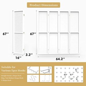 DURASPACE 4 Panel Room Divider 5.6 FT Pegboard Display Folding Wood Privacy Screen Pegboard Stand Organizer for Jewelry, Craft, Cloth, Art Display (White)