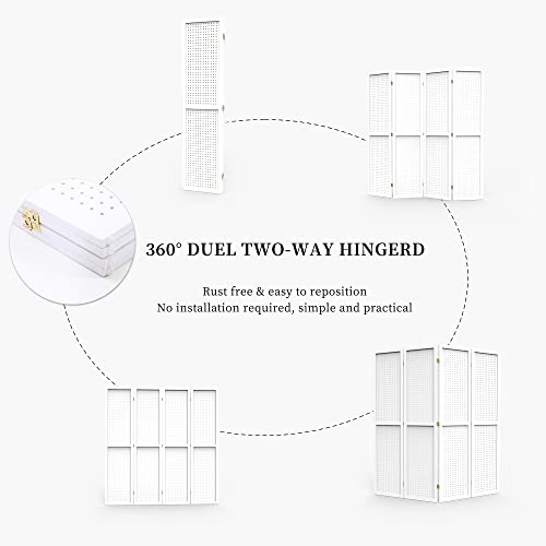 DURASPACE 4 Panel Room Divider 5.6 FT Pegboard Display Folding Wood Privacy Screen Pegboard Stand Organizer for Jewelry, Craft, Cloth, Art Display (White)