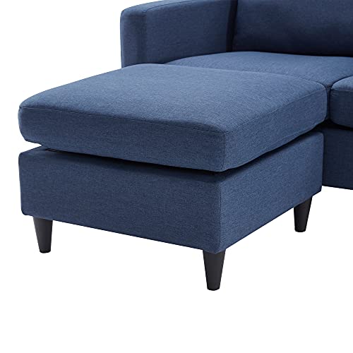 EMKK Reversible Sectional Sofa Couch, Modern Apartment L-Shaped Modular Sofá with Storage Handy Side Pocket,3-Seater Fabric for Small Space Living Room, Blue Linen