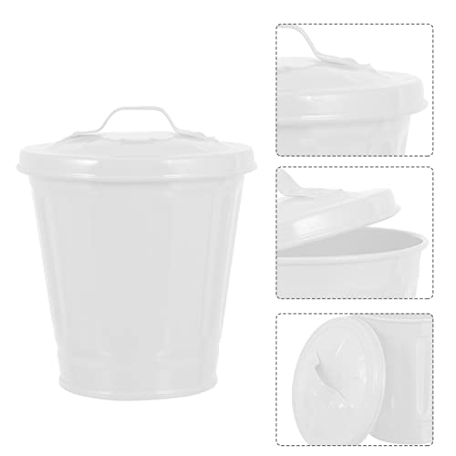 POPETPOP Mini Trash Can with Lid- Tiny Desktop Wastebasket Metal Garbage Bin Pen Holder Flowerpot Small Buckets Organizer for Home Office Kitchen