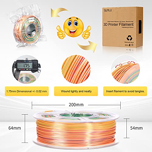 SUNLU Rainbow Silk PLA+ 3D Printer Filament and PLA Meta White, 3D Printing PLA+ Filament 1.75mm, 1kg(2.2LBS) Spool, Rainbow