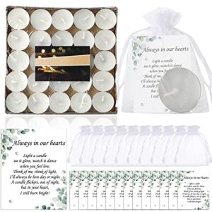 coume 50 set funeral favors memorial tealight candles unscented white candles funeral gift candles with condolence bereavement cards and organza bags for guest furneral party (artsy)