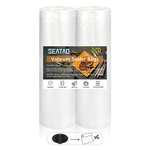 SEATAO Vacuum Sealer Bags，11“ X 60' Rolls 2 Pack for Food Saver, Seal a Meal, Bpa Free,commercial Grade, Great for Vac Storage, Meal Prep or Sous Vide