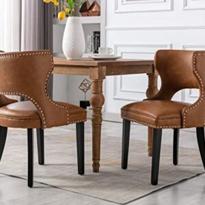 CIMOTA Mid Century Modern Dining Chairs Set of 2, Faux Leather Dining Room Chairs Upholstered Armless Side Chairs with Open Back/Nailhead Trim for Kitchen/Dining Room/Living Room, PU Brown/2PCS