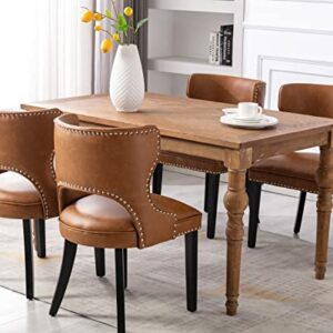 CIMOTA Mid Century Modern Dining Chairs Set of 2, Faux Leather Dining Room Chairs Upholstered Armless Side Chairs with Open Back/Nailhead Trim for Kitchen/Dining Room/Living Room, PU Brown/2PCS