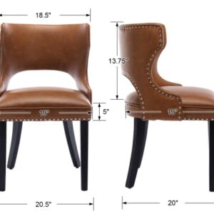 CIMOTA Mid Century Modern Dining Chairs Set of 2, Faux Leather Dining Room Chairs Upholstered Armless Side Chairs with Open Back/Nailhead Trim for Kitchen/Dining Room/Living Room, PU Brown/2PCS